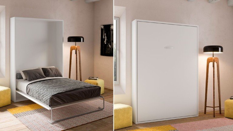 Lit escamotable vertical EasyOpen System Couleurs bois Wallbed Blanc ...