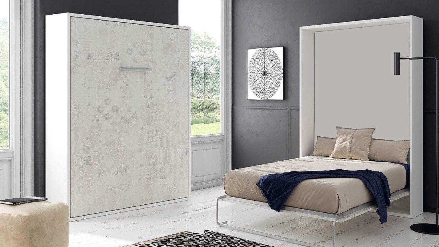 Lit escamotable vertical EasyOpen System Couleurs bois Wallbed ...