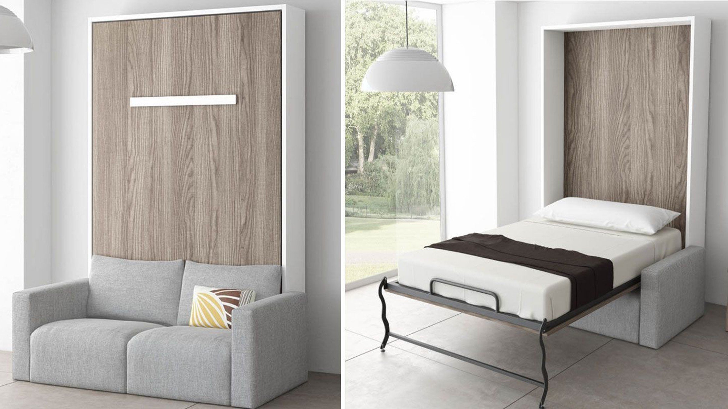 Lit vertical escamotable avec canapé Couleurs bois Wallbed Anthracite ...